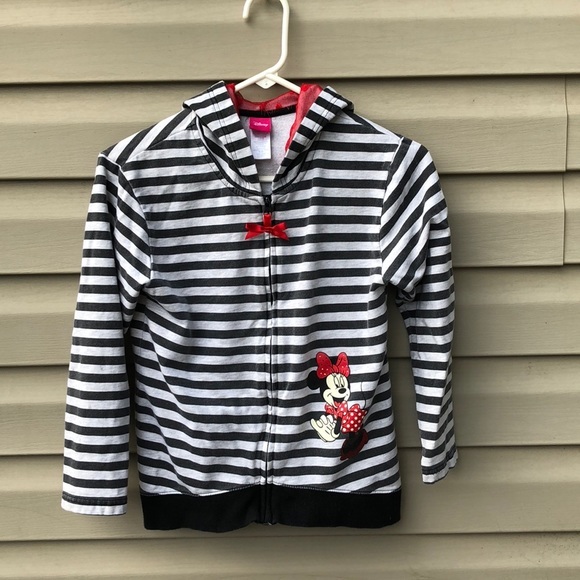 Disney | Shirts & Tops | Disney Girls Zip Front Graywhite Striped ...